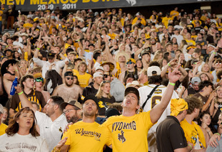 The UW crowd sings together at a University of Wyoming football game